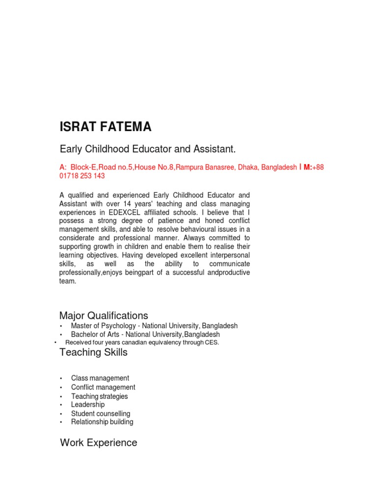 CV of Israt Fatema Edited 2 | PDF | Teachers | Teaching Method