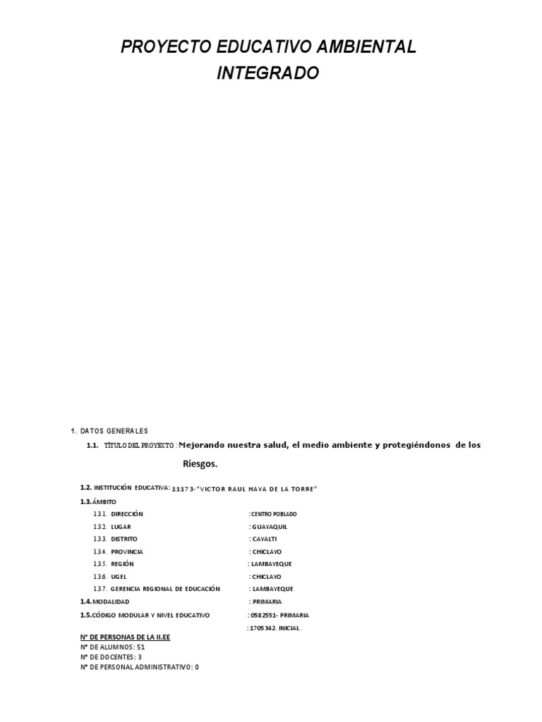 Proyecto Educativo Ambiental Integrado | PDF