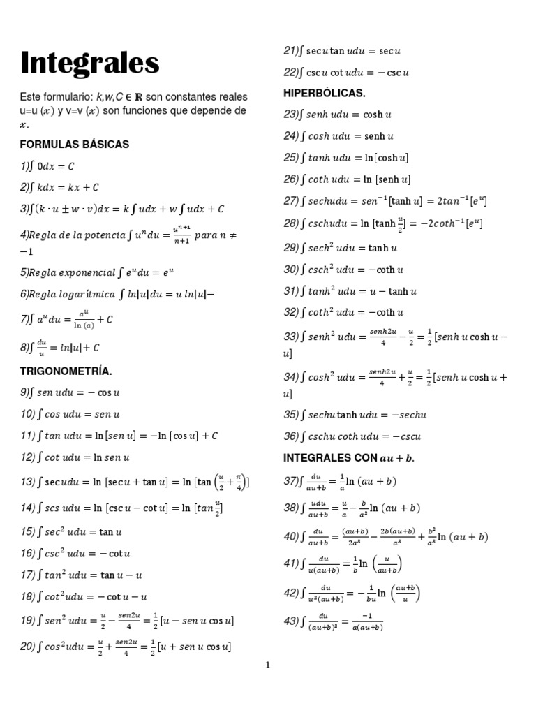 Formulario de Integrales | PDF