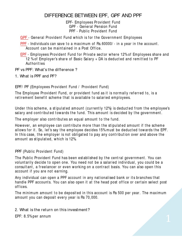 EPF, GPF, and PPF: Key Differences | PDF | Government Finances | Money