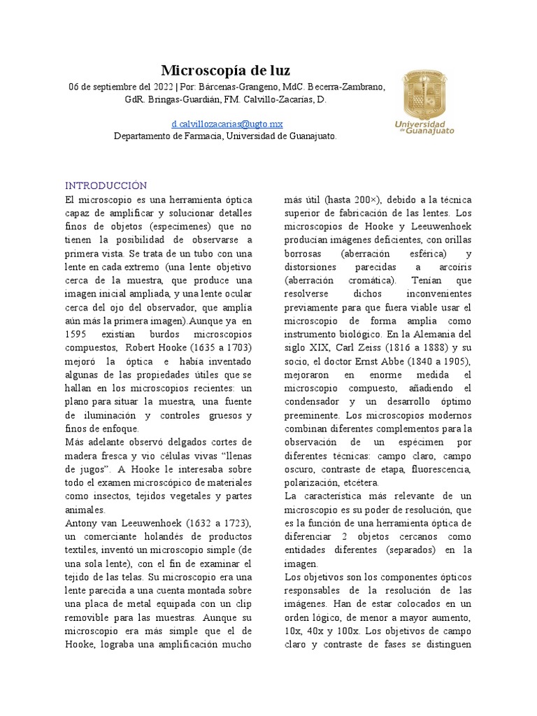 Introducción a la Microscopía de Luz | PDF | Óptica | Resolución angular