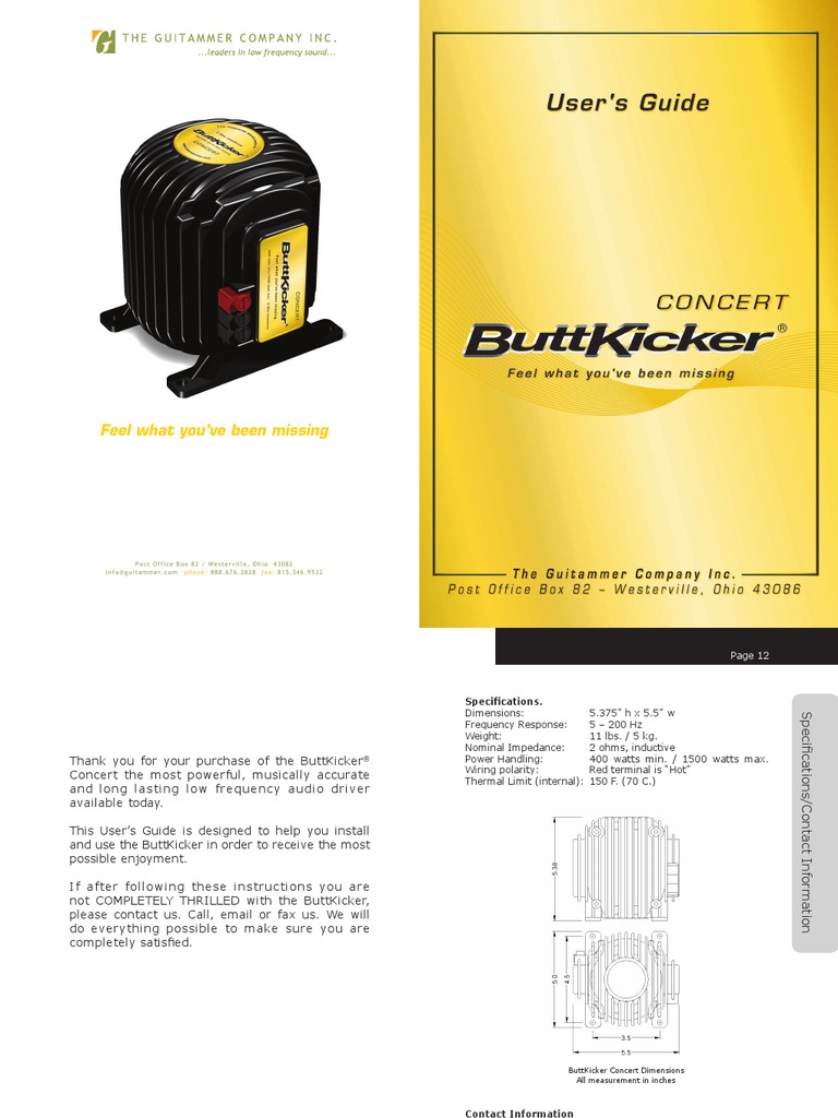 Butt Kicker Concert User Guide | PDF | Amplifier | Loudspeaker
