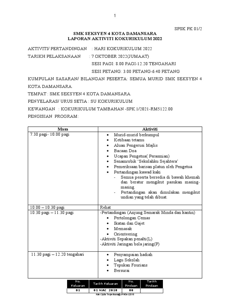 Laporan Hari Kokurikulum 2022 | PDF