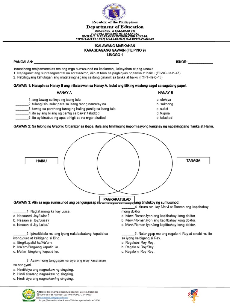 Karagdagang-Gawain Fil9 - 2W1 | PDF