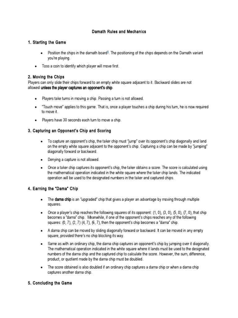 Dama Mechanics | PDF