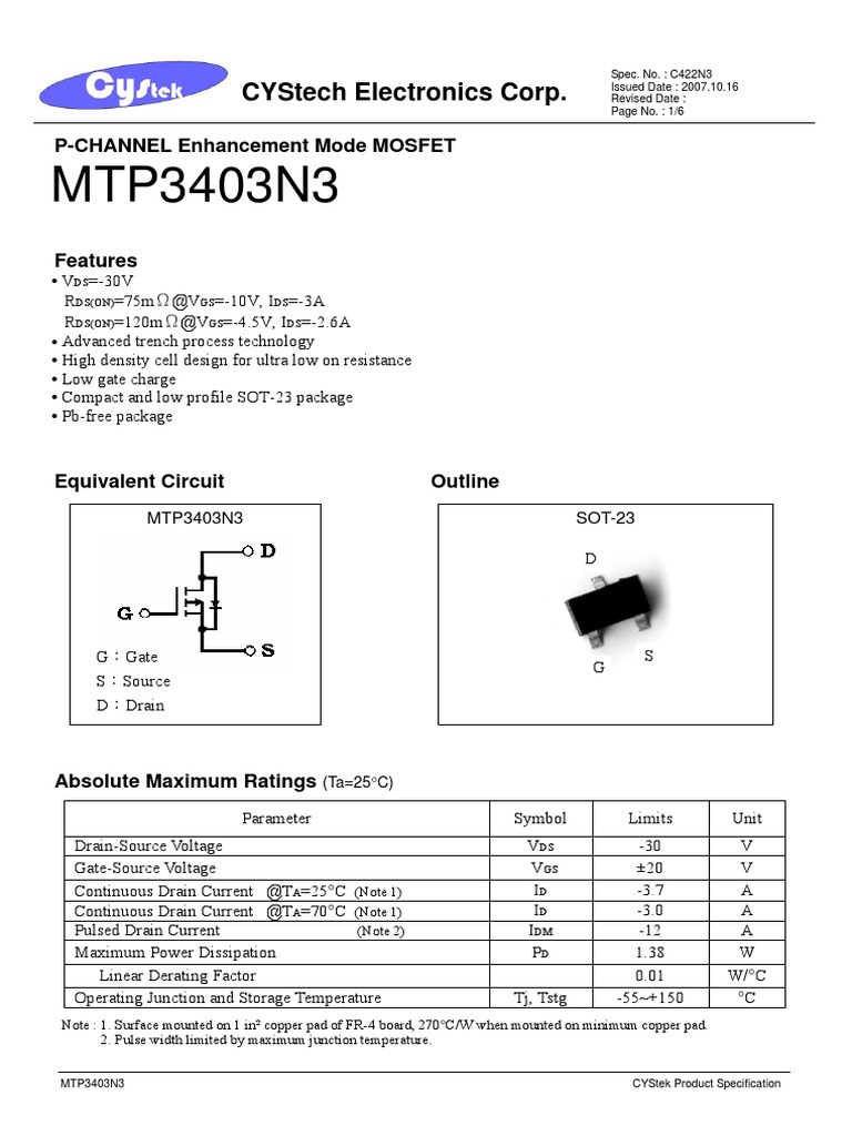 MTP3403N3 | PDF | Field Effect Transistor | Manufactured Goods