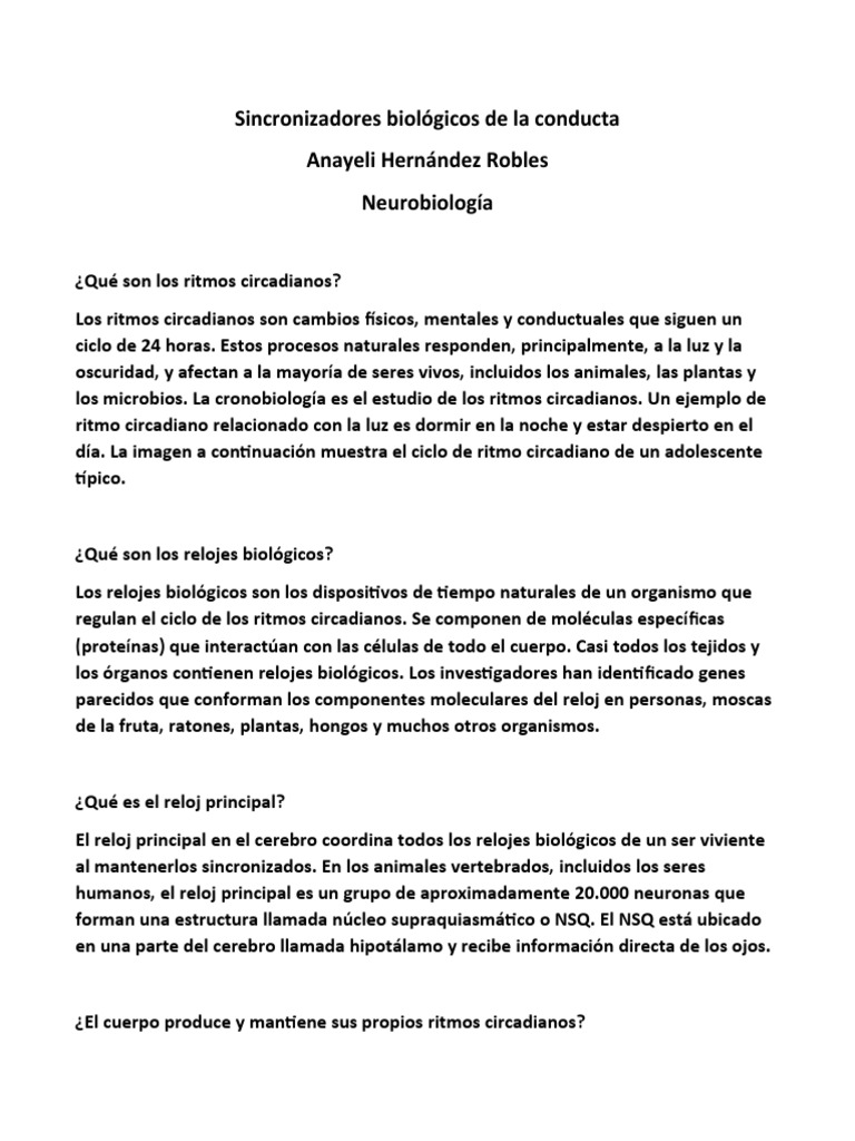 Sincronizadores Biológicos de La Conducta Anayeli Hernández Robles ...