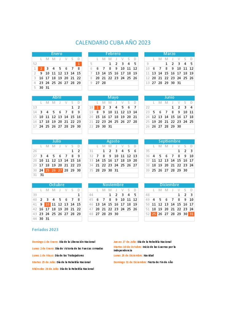 Calendario y Feriados Cuba 2023 | PDF