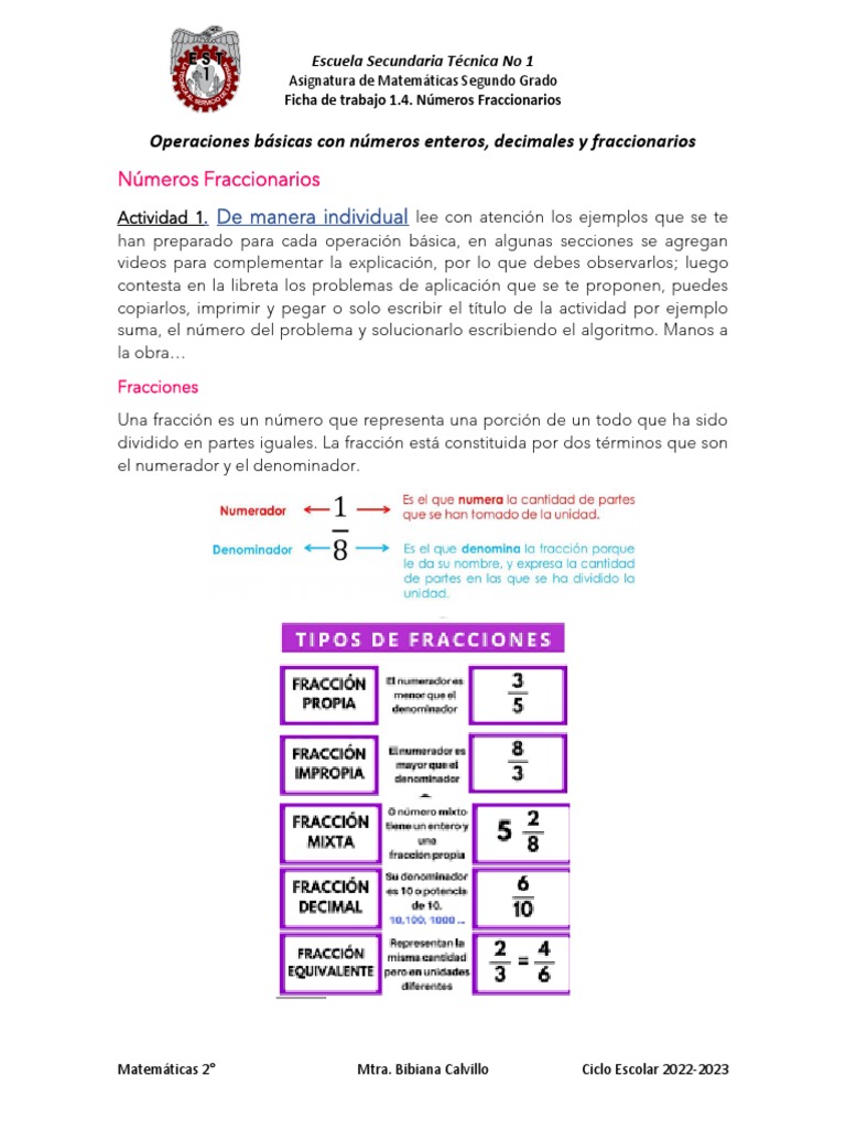 Ficha 1.4. Números Fraccionarios | PDF | Números | Matemáticas