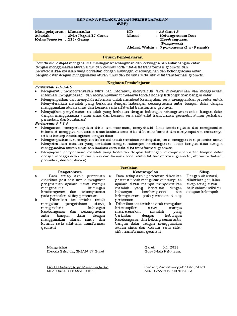 2d - RPP BAB 4 Kekongruenan Dan Kesebangunan (Pengayaan) | PDF