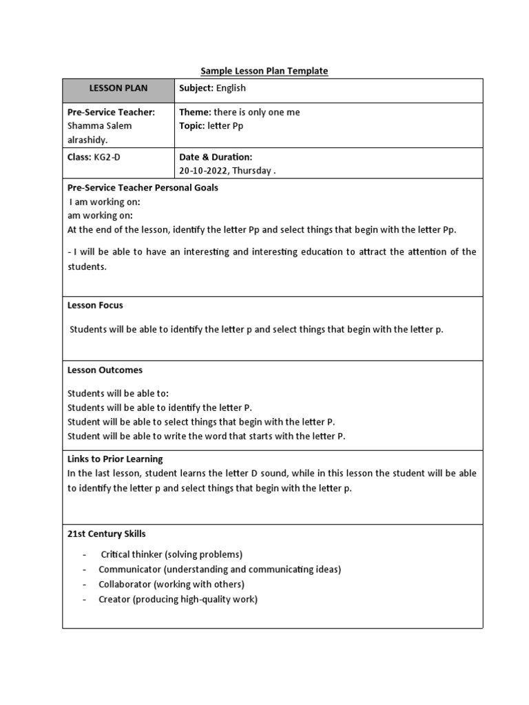 Lesson Plan Letter PP | PDF | Lesson Plan | Teachers