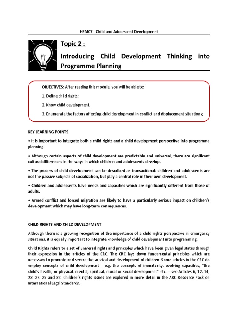 Topic 2-Introducing Child Development Thinking Into Programme Planning | PDF | Child Development ...