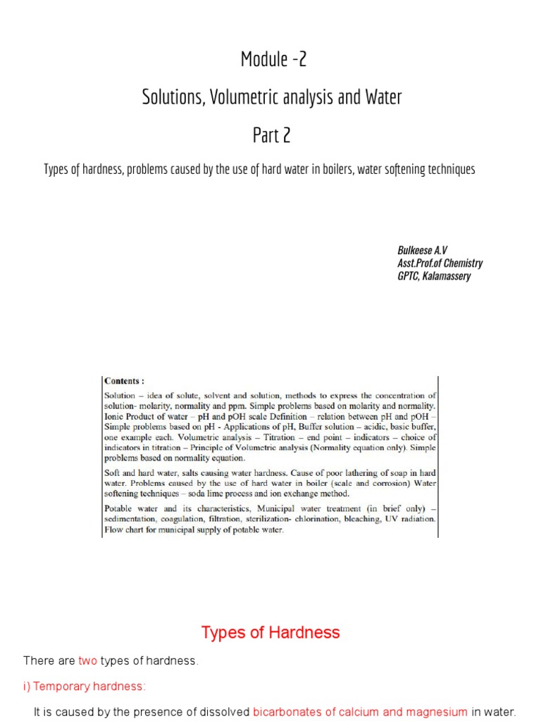 Part 2 - Module 2 - Solutions, Volumetric Analysis and Water | PDF | Ion Exchange | Magnesium