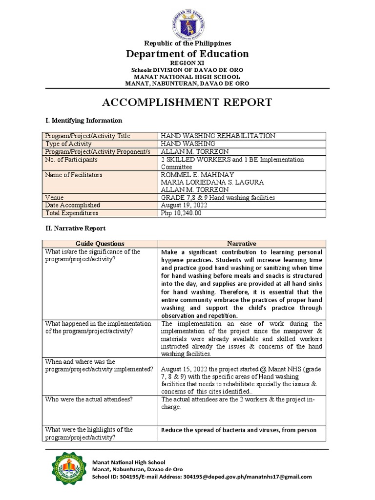 Accomplishment Report Template For BE | PDF