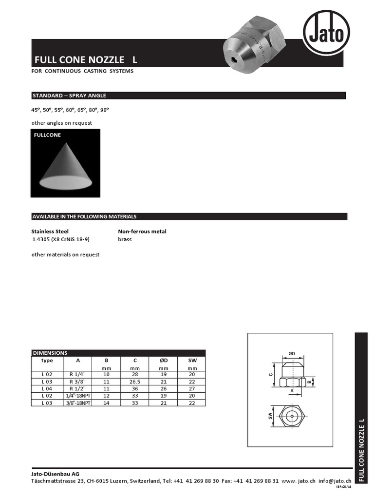 Jato Full Cone Nozzle L | PDF | Nozzle | Mechanical Engineering
