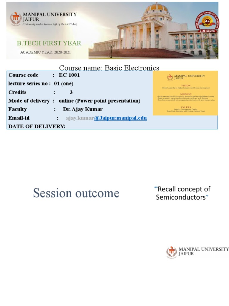 Course Name: Basic Electronics: B.Tech First Year | PDF | Electrical ...