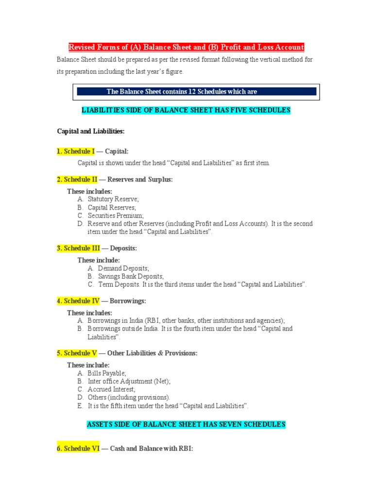 Schedules of Balance Sheet | PDF | Balance Sheet | Deposit Account