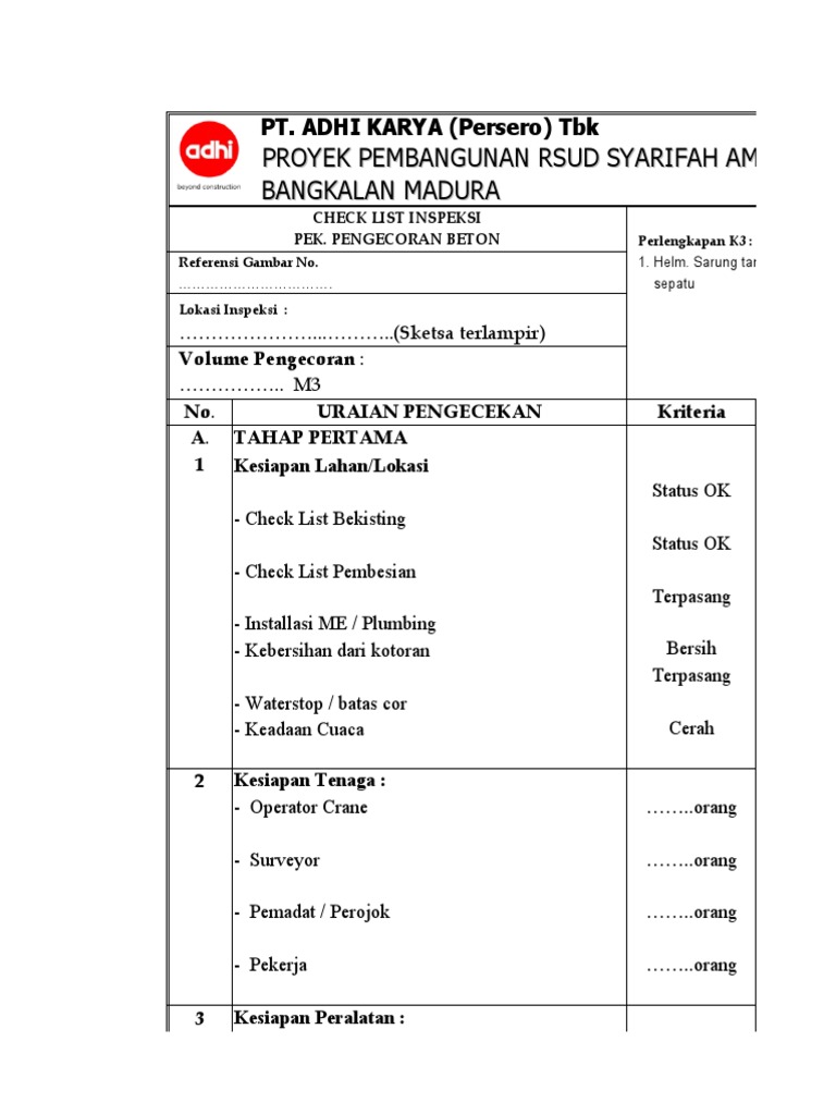 Cek List Pengecoran | PDF