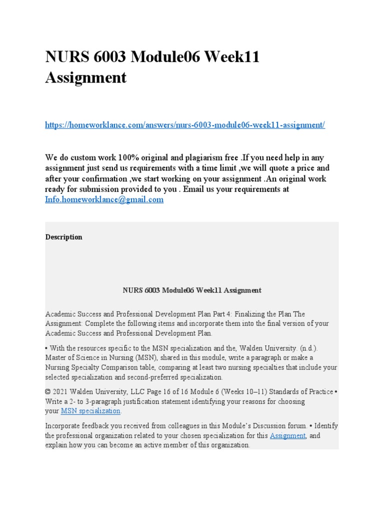 NURS 6003 Module06 Week11 Assignment | PDF | Apa Style | Citation