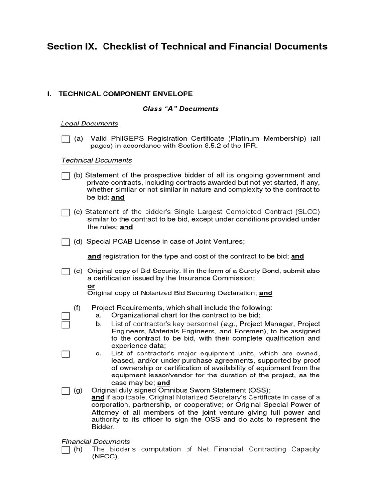 Section Ix - Checklist of Tech. & Financial | PDF | Notary Public | Lease