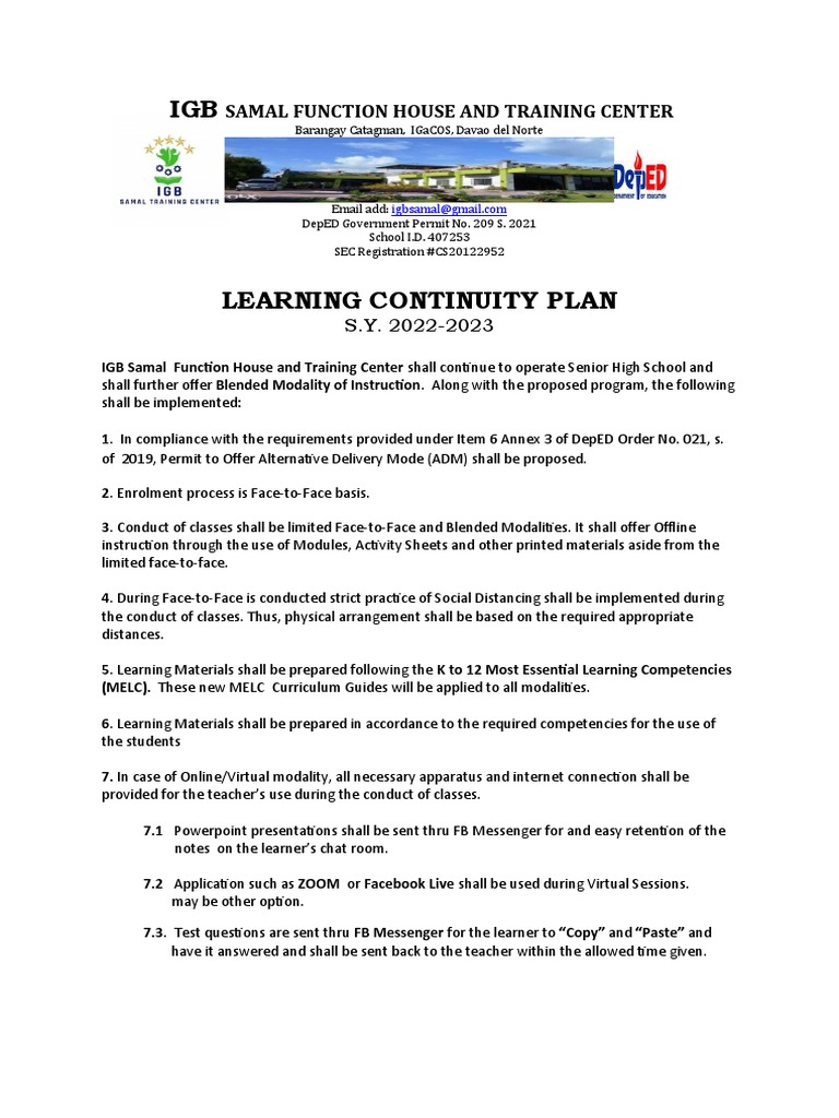 Learning Continuity Plan - DepED | PDF | Learning | Teachers