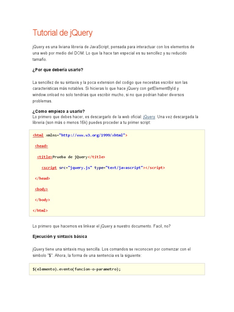 Tutorial de Jquery | PDF | J Query | Modelo de objeto de documento
