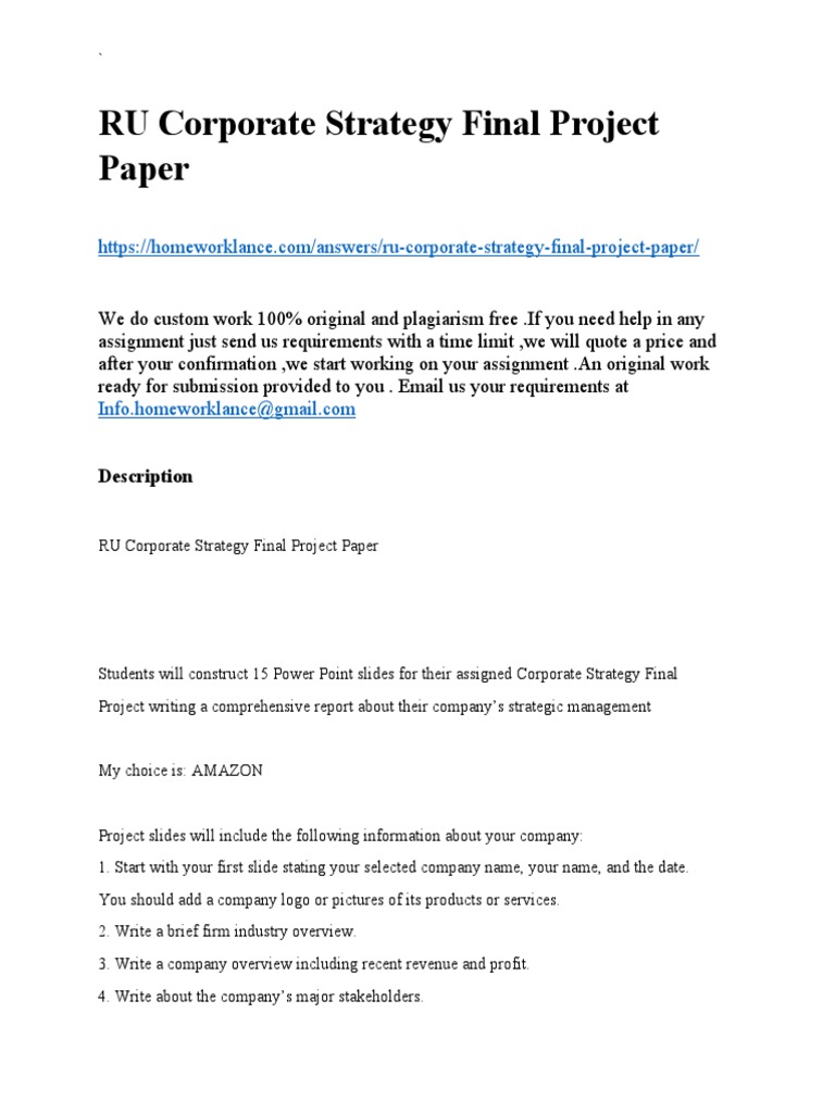 RU Corporate Strategy Final Project Paper | PDF | Finance & Money ...