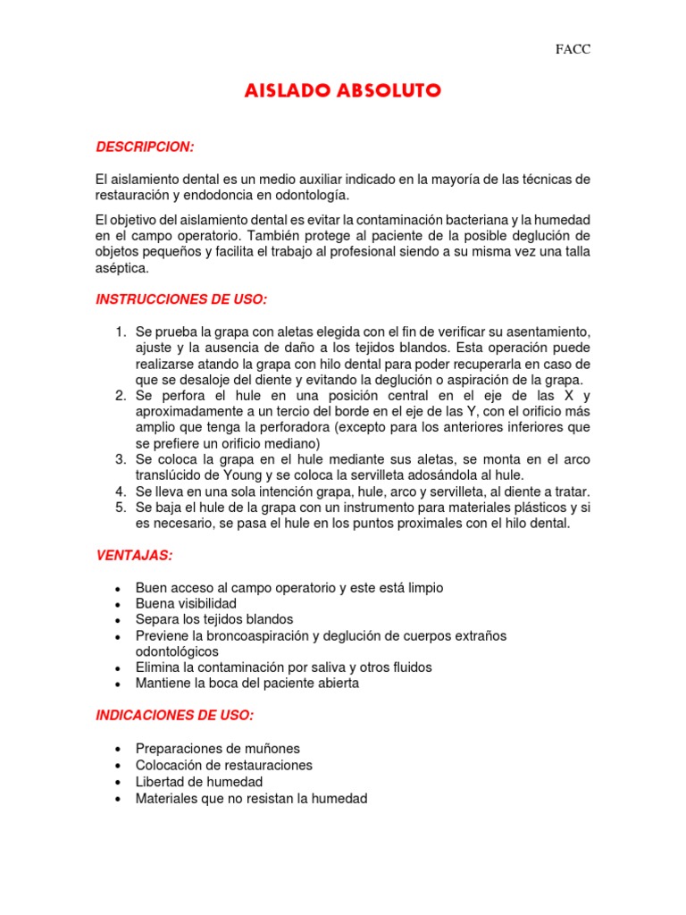 Aislamiento Dental: Técnicas y Ventajas | PDF | Hogar, jardinería y ...