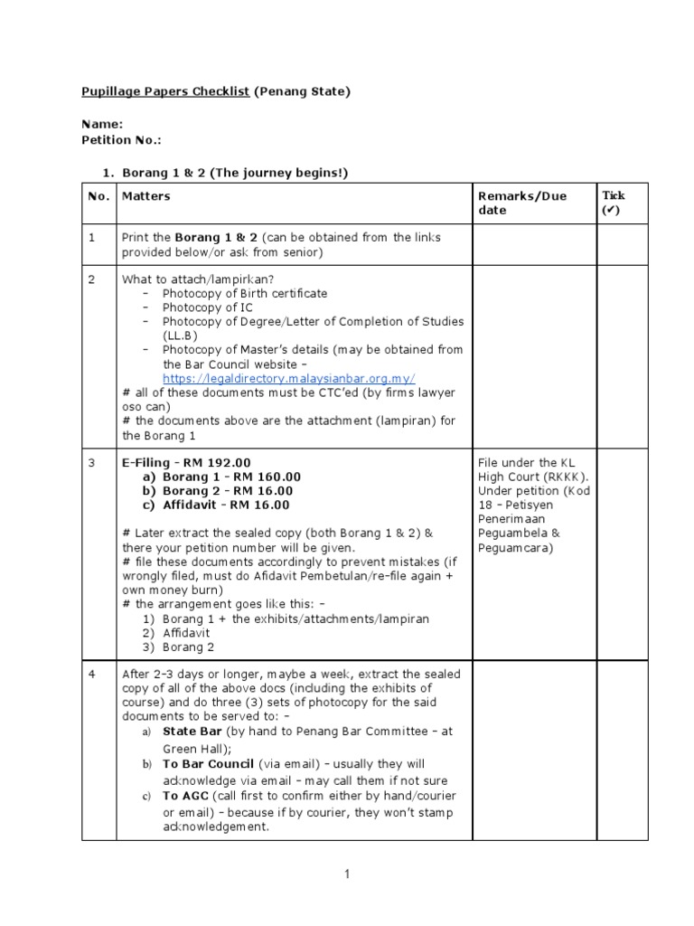 Not-So-Comprehensive Pupillage Filing 101 - Penang Pupils | PDF | Law