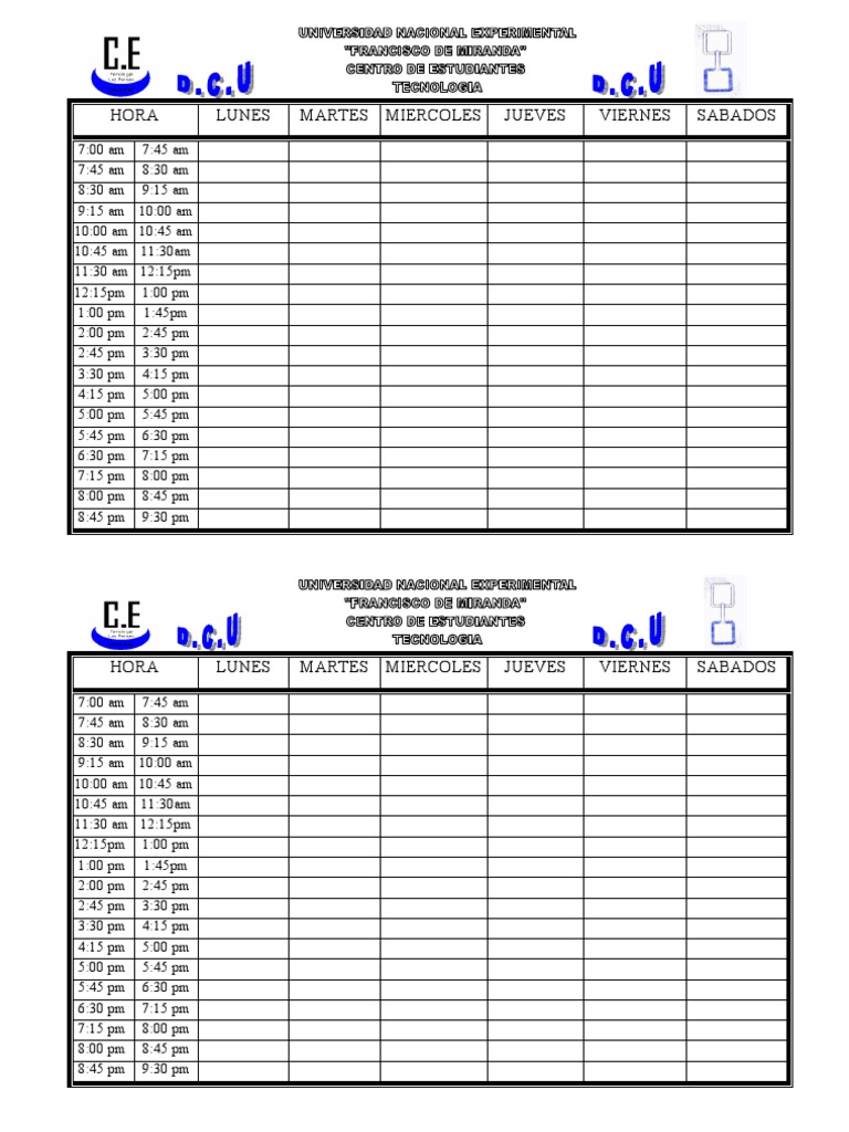 Formatos de Horarios | PDF