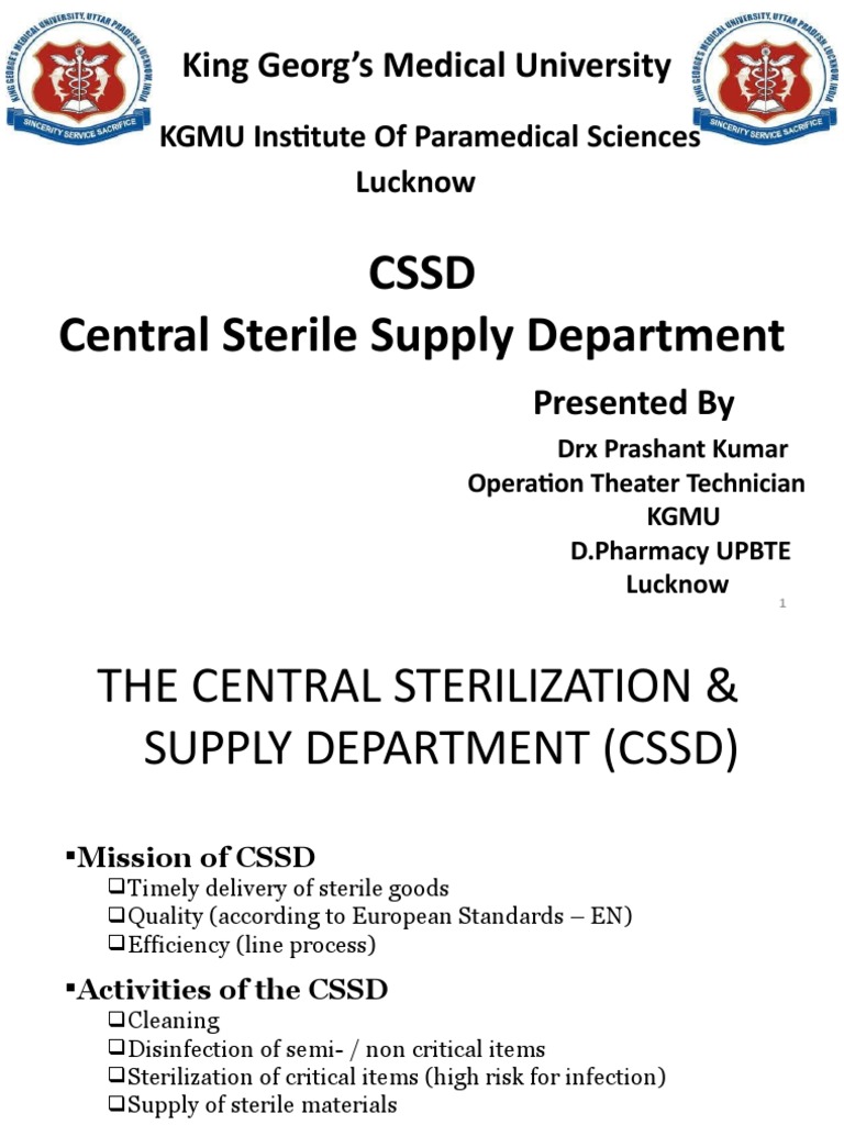 CSSD Central Sterile Supply Department: King Georg's Medical University ...