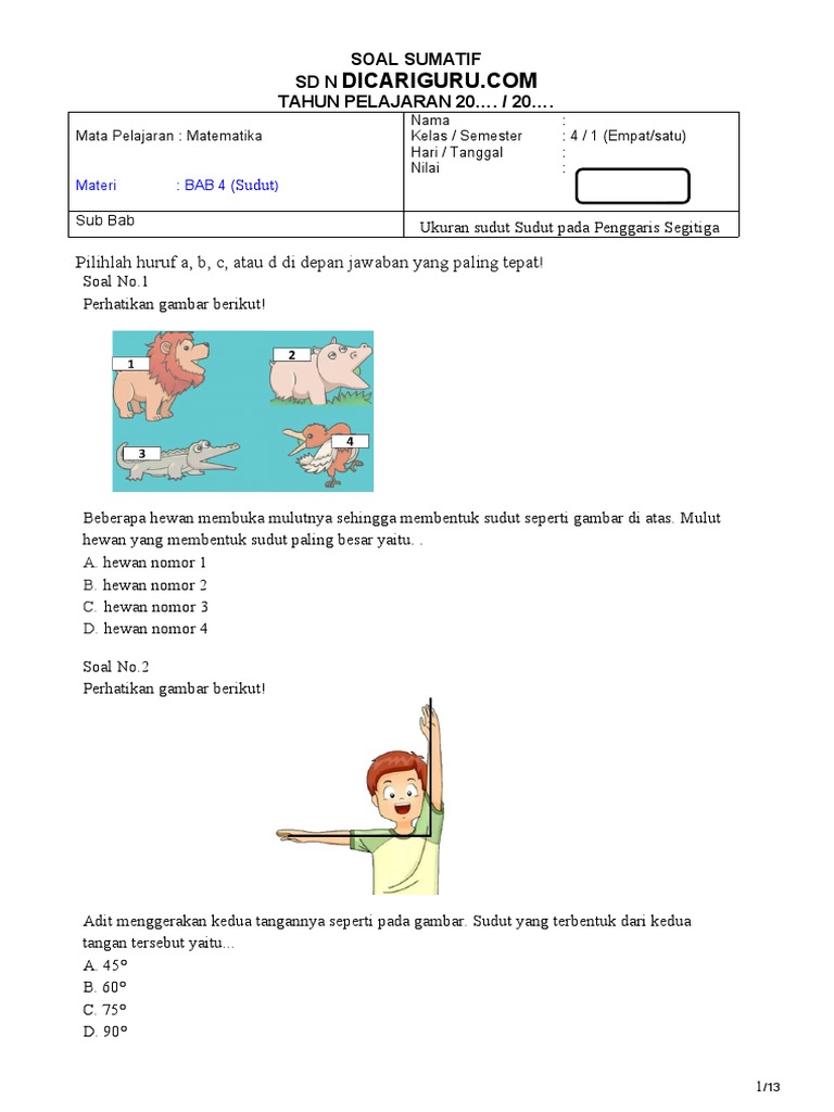 Soal Sumatif MTK KLS 4 Bab 4 | PDF