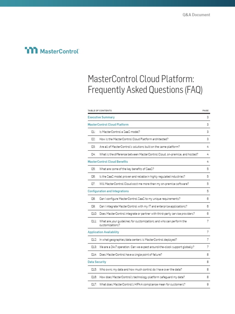 Mastercontrol Cloud Platform Frequently Asked Questions (Faq) | PDF ...