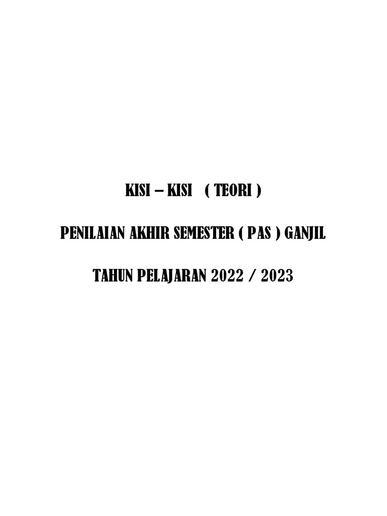 Kisi-Kisi Penilain Akhir Semester Ganjil 2022.2023 | PDF