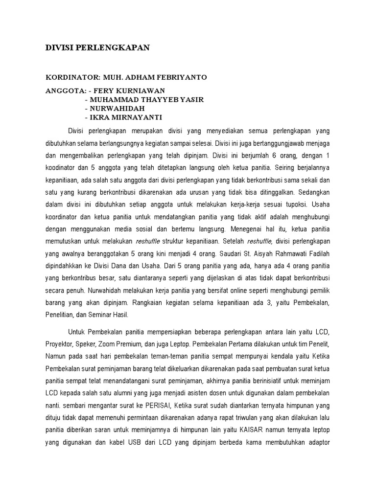 Divisi Perlengkapan | PDF