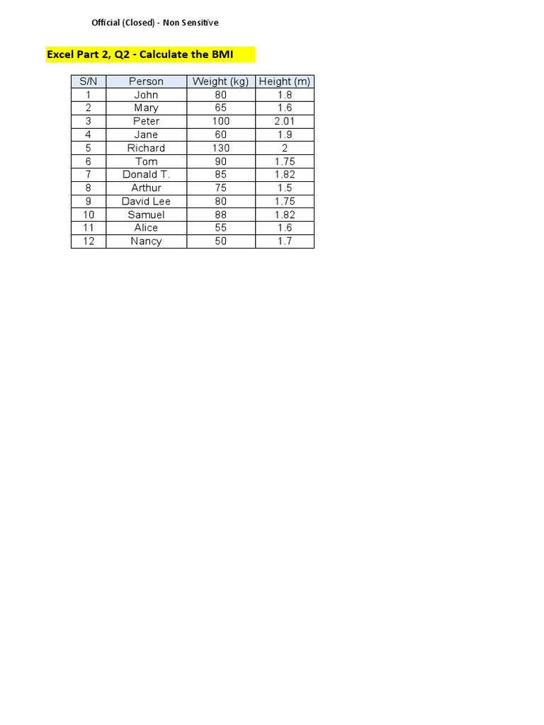 Week12 - Tutorial Activity 2 - BMI DataSet | PDF