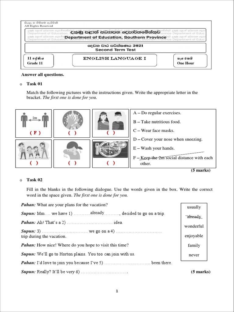 Southern Province Grade 11 English Language Second Term Paper With ...
