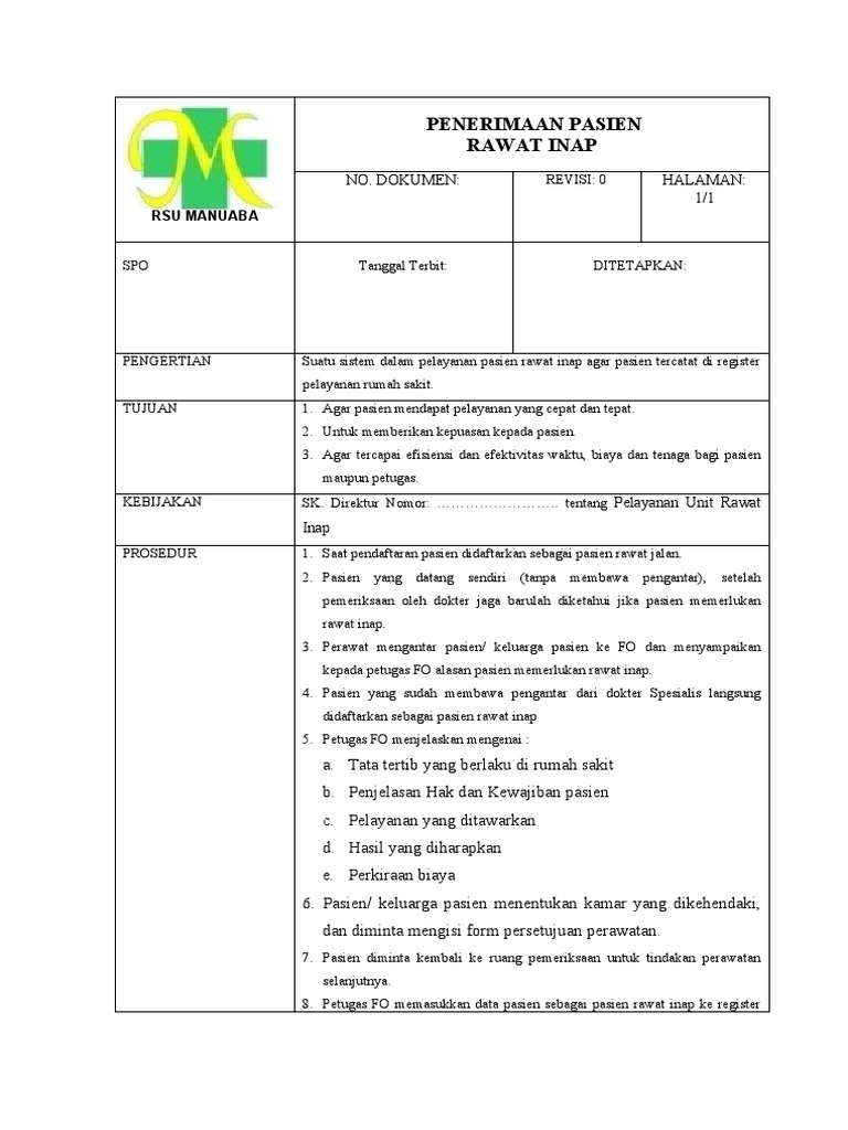 Prosedur Penerimaan Rawat Inap | PDF