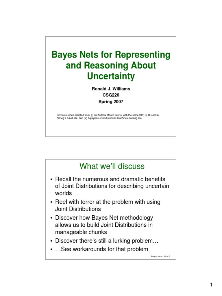 Representing and Reasoning About Uncertainty with Bayes Nets | PDF | Bayesian Network | Probability