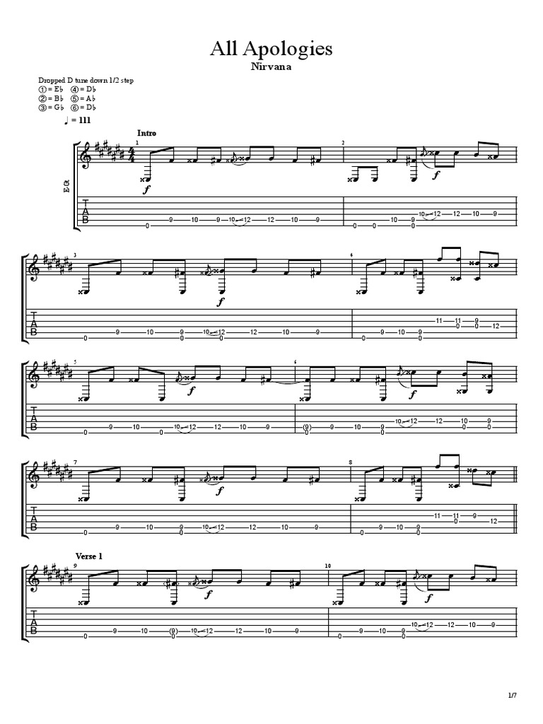 Nirvana - All Appologies Tab Guitar | PDF | Nirvana (Band) | Singles ...