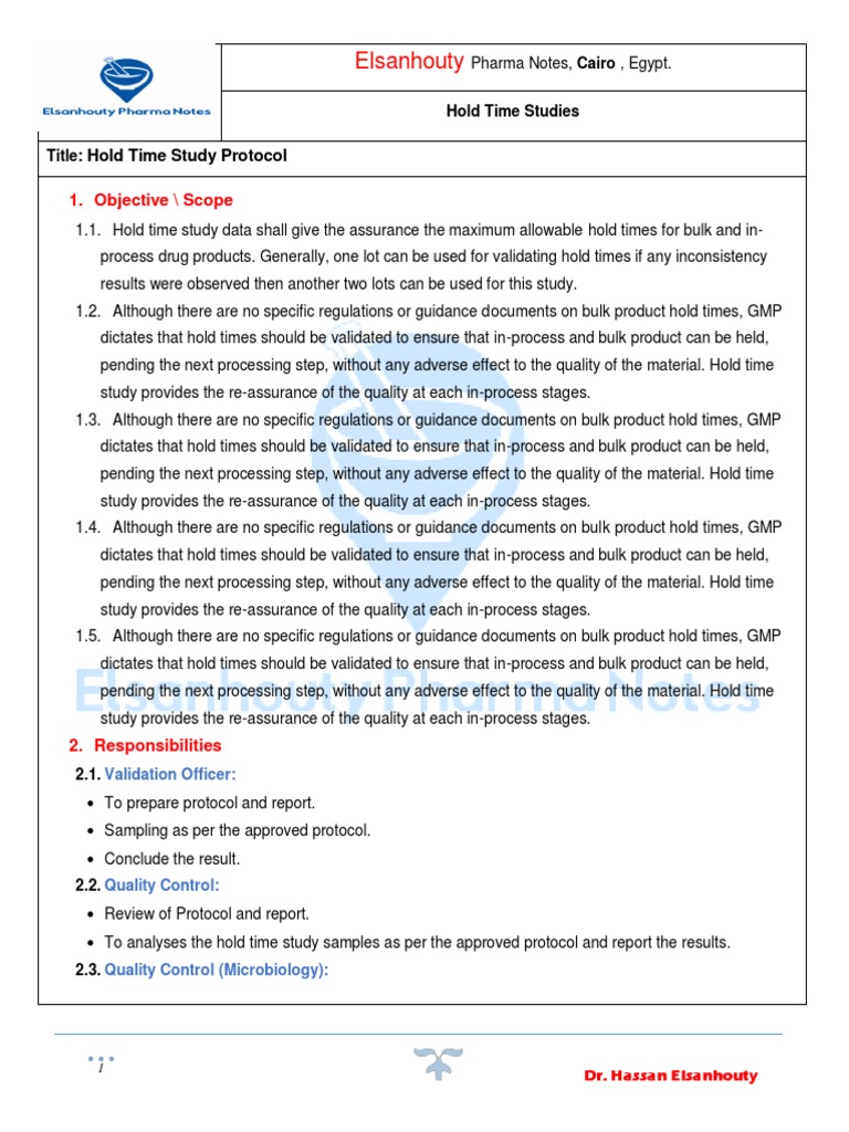 Hold Time Study Protocol for Bulk Products | PDF | Tablet (Pharmacy ...