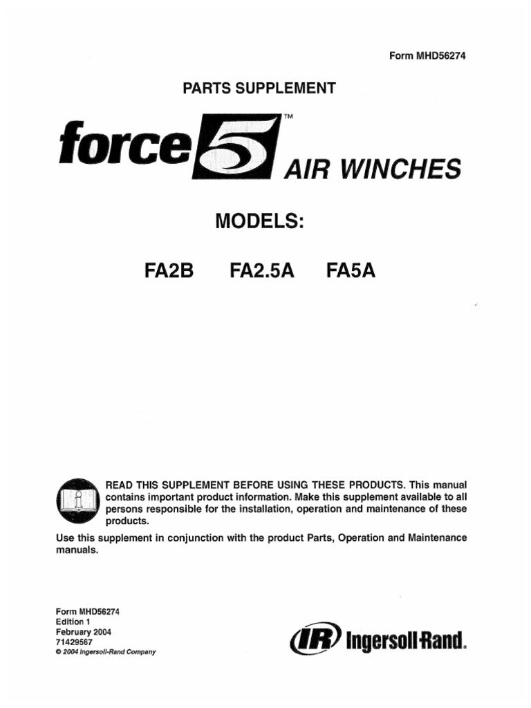Ingersol Rand - Parts Supplement, FA2B, FA2.5A, FA5A | PDF