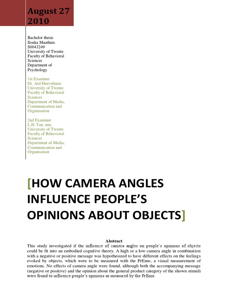 How Camera Angles Influence People's Opinion About Object | PDF