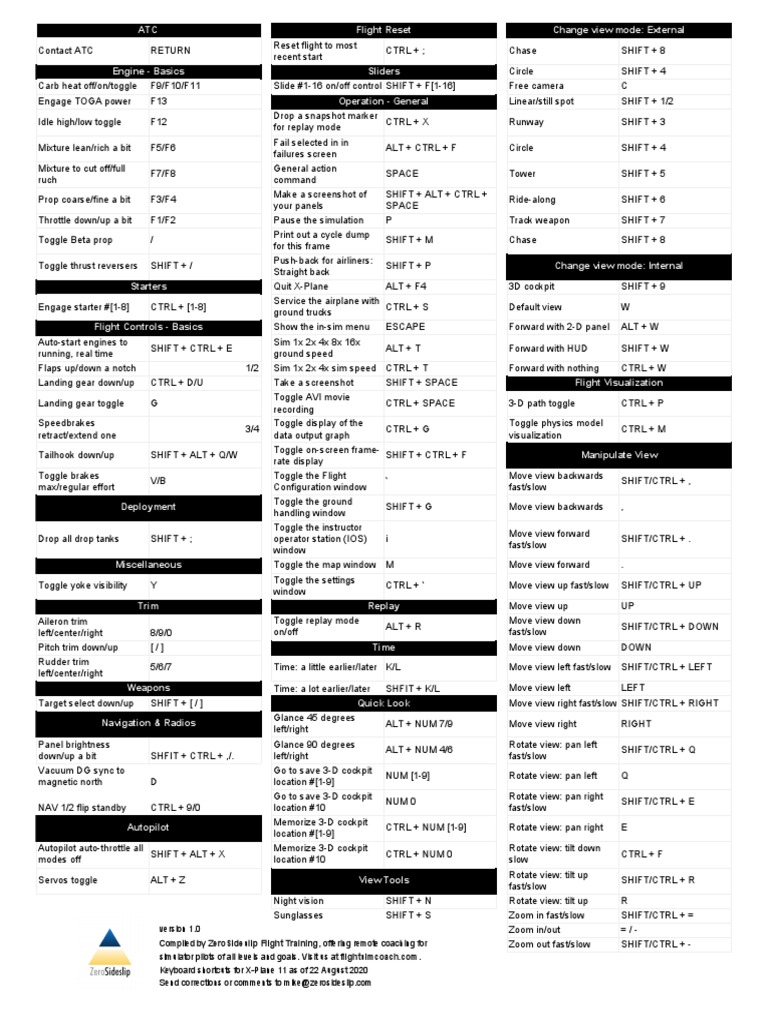 X Plane 11 Keyboard Shortcuts | PDF | Aviation | Aircraft