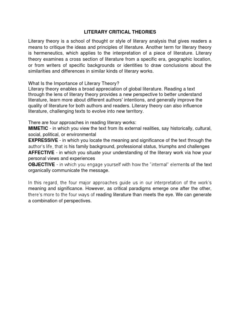 Literary Critical Theories | PDF