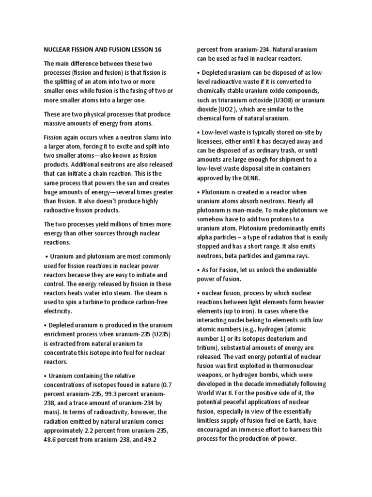 Nuclear Fission and Fusion Lesson 16 | PDF | Nuclear Fission | Nuclear ...