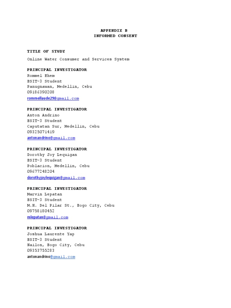 Appendix B Informed Consent | PDF | Consent | Confidentiality