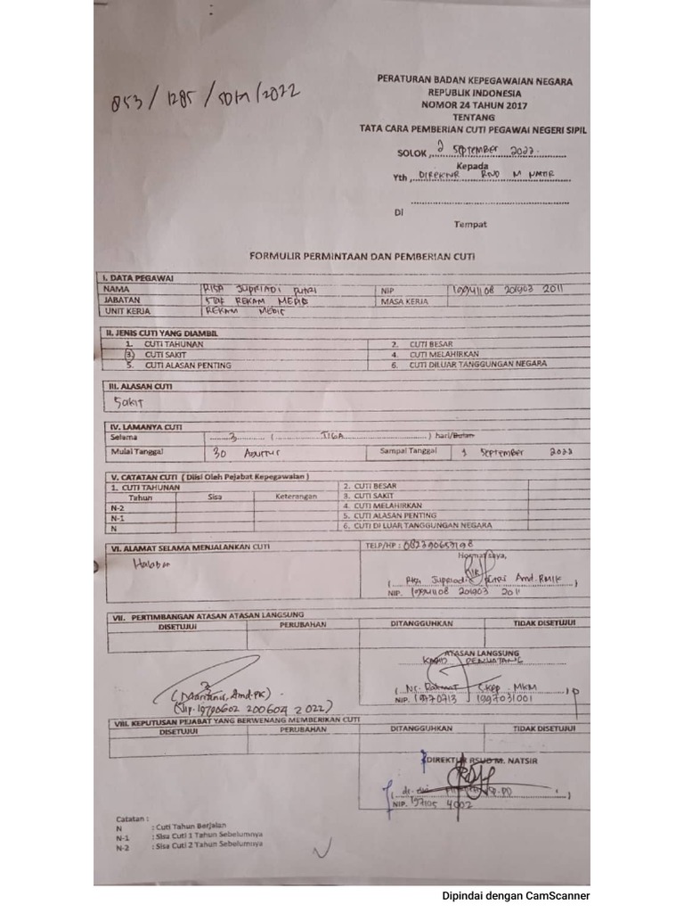Contoh Blangko Cuti Sakit | PDF