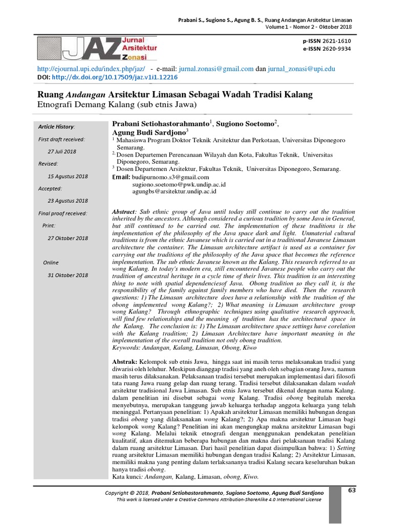 Ruang Andangan Arsitektur Limasan Sebagai Wadah TR | PDF