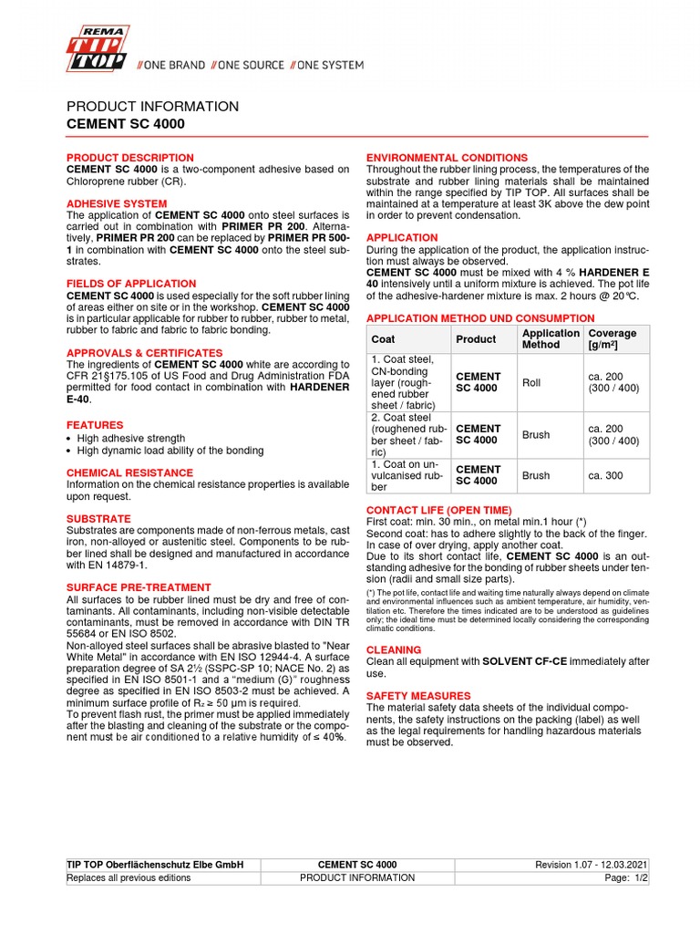 SC 4000 Cement Adhesive Instructions | PDF | Adhesive | Cement